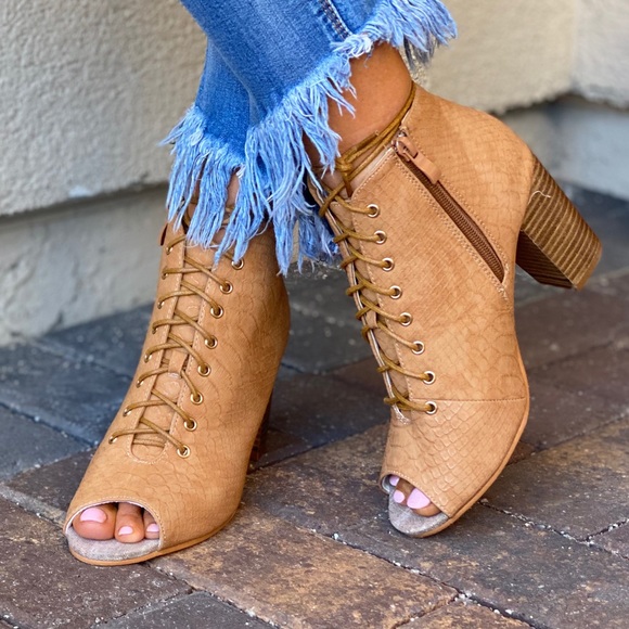 Nordstrom | Shoes | Honey Snake Print Lace Up Peep Toe Ankle Booties ...